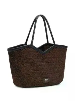 Bimba Y Lola Large Plaited Chocolate Leather Shopper Bag