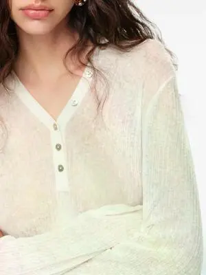 Bimba Y Lola Ivory Ribbed Sweater With Buttoned Neckline
