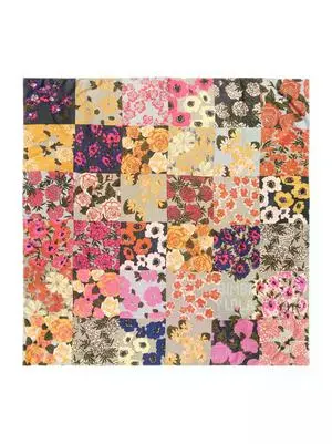 Bimba Y Lola Sage Green Floral Patchwork Scarf - Neutrals