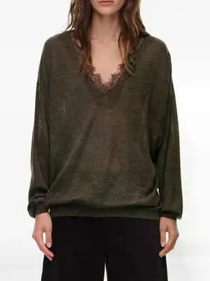Bimba Y Lola Long Chocolate Wool And Lace Sweater