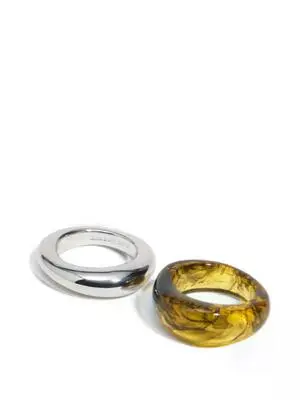 Bimba Y Lola Set Of 2 Olive And Amber-effect Resin Rings - Silver