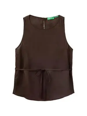 BENETTON Sleeveless Belted Blouse - Brown
