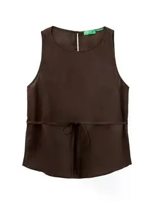 BENETTON Sleeveless Belted Blouse - Brown