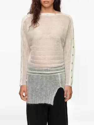 Bimba Y Lola Ivory Ribbed Sweater With Batwing-sleeves And Buttons - White