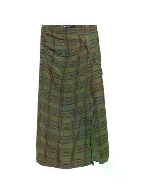 Bimba Y Lola Khaki Checked Gathered Fluid Skirt
