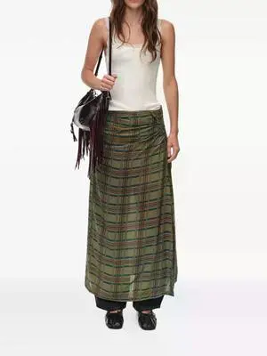 Bimba Y Lola Khaki Checked Gathered Fluid Skirt