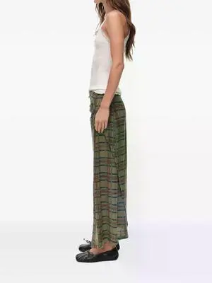 Bimba Y Lola Khaki Checked Gathered Fluid Skirt