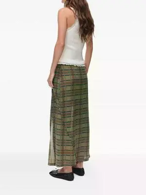 Bimba Y Lola Khaki Checked Gathered Fluid Skirt