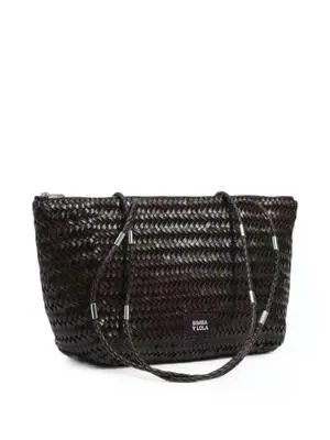 Bimba Y Lola Large Dark Plaited Leather Shopper Bag