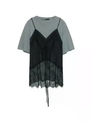 Bimba Y Lola Gray Melange Fluid Layer T-shirt Top - Black