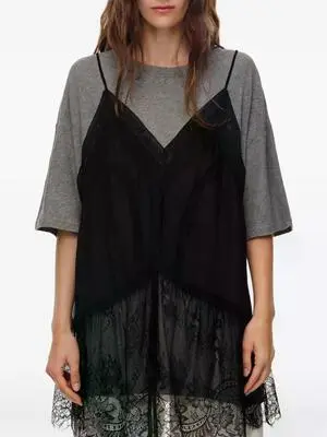 Bimba Y Lola Gray Melange Fluid Layer T-shirt Top - Black