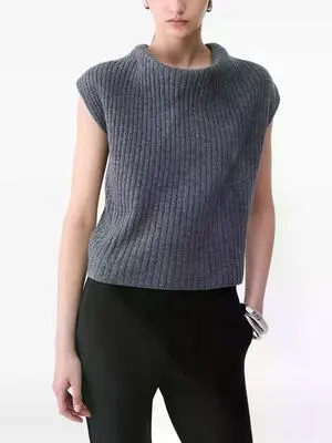 Liu Jo Ribbed Wool Vest With Back Buttons - Grey