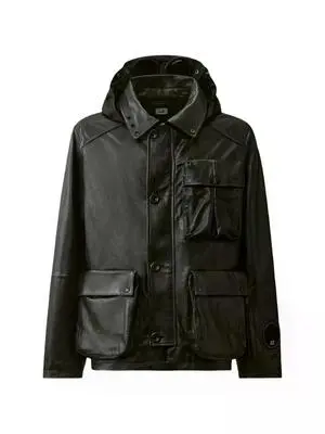 C.P. COMPANY Goggle-detail Leather Jacket - Black