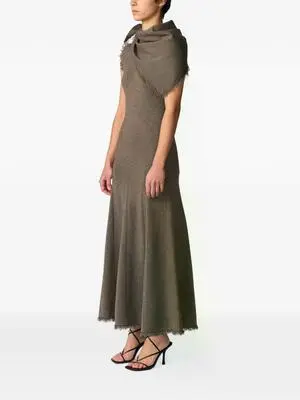 Monse Sleeveless Mock Neck Knit Dress With Fringed Hem And Scarf