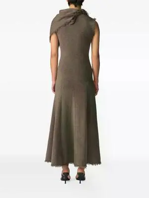 Monse Sleeveless Mock Neck Knit Dress With Fringed Hem And Scarf