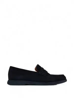 BOSS Suede Loafers With Logo Penny Trim - Blue