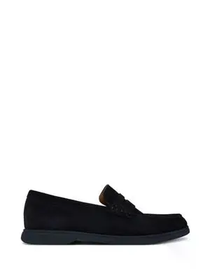 BOSS Suede Loafers With Logo Penny Trim - Blue