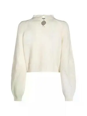 TWINSET Floral Embroidered Cable-knit Mock Neck Sweater