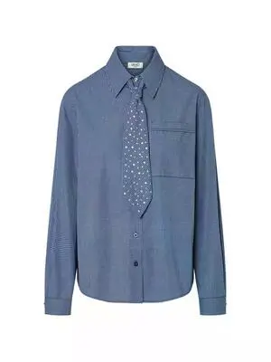 Liu Jo Poplin Shirt With Embellished Tie - Blue