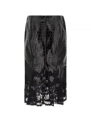 Ermanno Scervino Crocodile-effect Lace Hem Midi Skirt