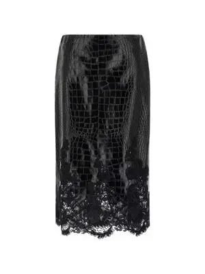Ermanno Scervino Crocodile-effect Lace Hem Midi Skirt