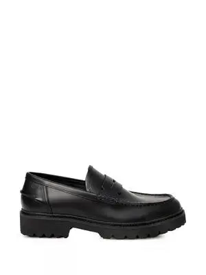 Hugo Leather Lug Sole Penny Loafers - Black