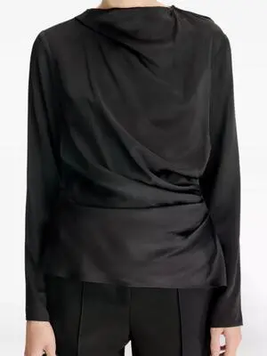 Loulou De Saison Anya Draped Satin Top - Black
