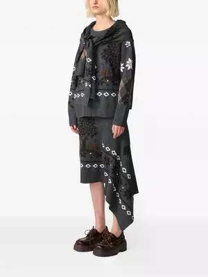 Monse Mixed Fair Isle Asymmetrical Midi Skirt