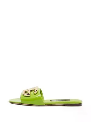 Dolce & Gabbana Dg Logo Patent Leather Slide Sandals - Green