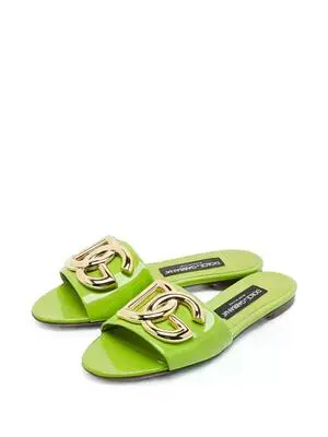 Dolce & Gabbana Dg Logo Patent Leather Slide Sandals - Green