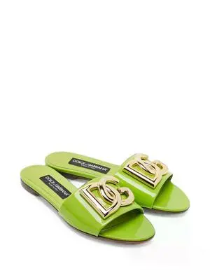 Dolce & Gabbana Dg Logo Patent Leather Slide Sandals - Green
