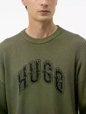 Hugo Oversized-fit Sweater In Ribbed Cotton With Varsity Logo