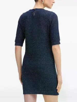 MORGAN Basket-weave Knit Mini Dress With Metallic Threading - Blue