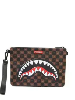 SPRAYGROUND Shark Mouth Check-print Clutch Bag - Brown