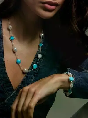 DOWER & HALL Turquoise And Pearl Bracelet