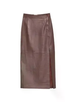 ALYSI Paneled Leather Skirt - Brown