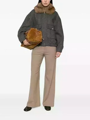 Maje Herringbone Faux-fur Collar Jacket