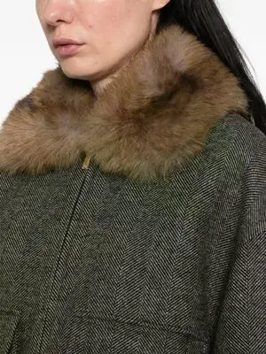 Maje Herringbone Faux-fur Collar Jacket