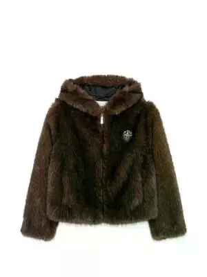 Maje Hooded Faux Fur Coat - Brown
