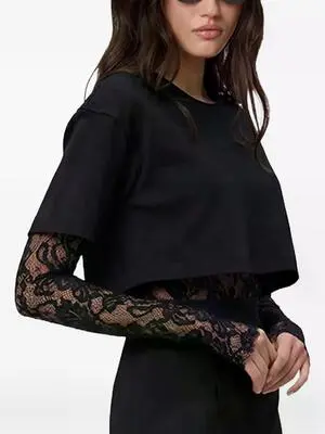 HAMZA Osaka Lace-body Top With Sheer Sleeves