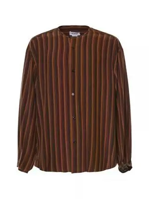 HED MAYNER Striped Silk Shirt - Brown
