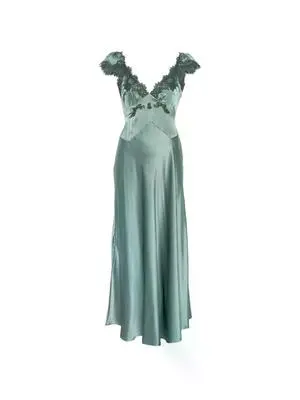 DÔEN Fiona Lace-trim Satin Midi Dress - Green