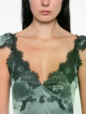 DÔEN Fiona Lace-trim Satin Midi Dress - Green