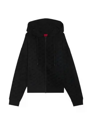 Hugo Relaxed-fit Hooded Jacket With Flocked-logo Print - Black