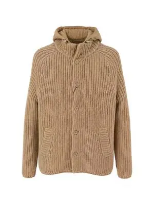 Herno Ribbed Knit Hooded Cardigan - Neutrals