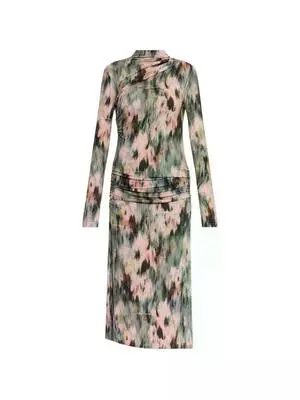 Off-White Abstract Print Ruched Midi Dress