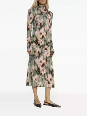Off-White Abstract Print Ruched Midi Dress