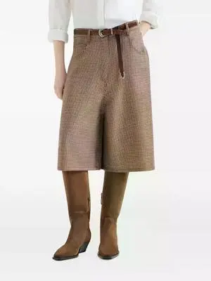 Brunello Cucinelli Monili Houndstooth Wool Shorts - Brown