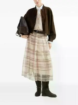 Brunello Cucinelli Macro-check Pleated Midi Skirt
