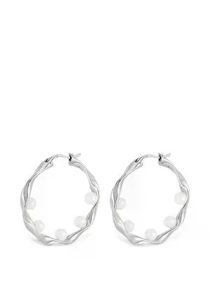 DOWER & HALL Waterfall Baroque Pearl Hoops - Silver